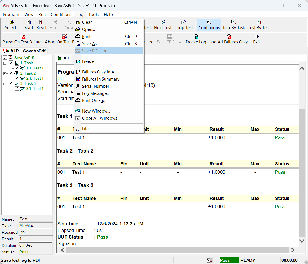 How to Save an ATEasy Test Log to a PDF file | Marvin Test Solutions, Inc.